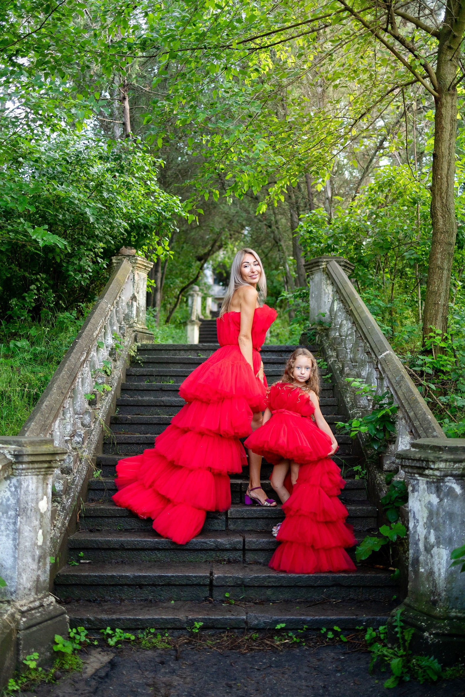 Mother Daughter High Low Dresses Red Layered Tulle Dress | Etsy