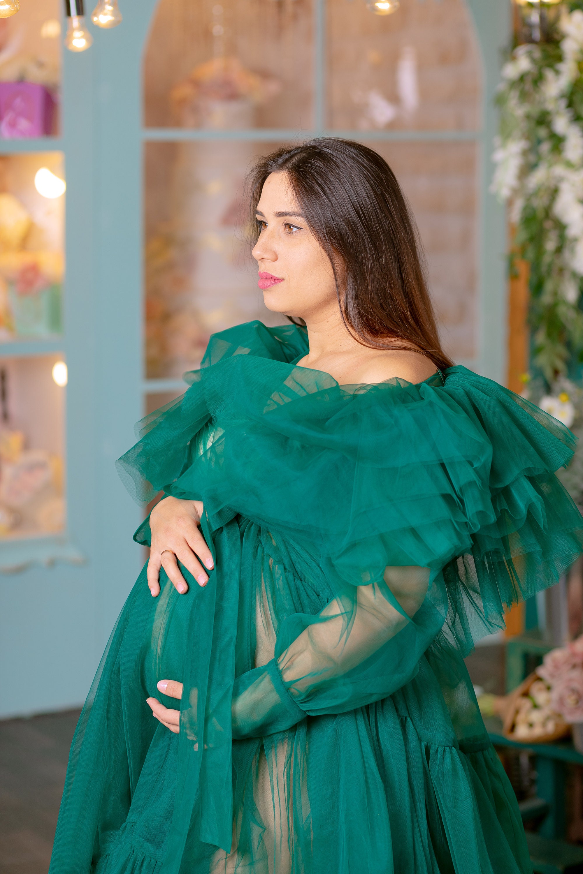 Emerald Green Maternity Tulle Robe Tiiered Photoshoot Robe | Etsy