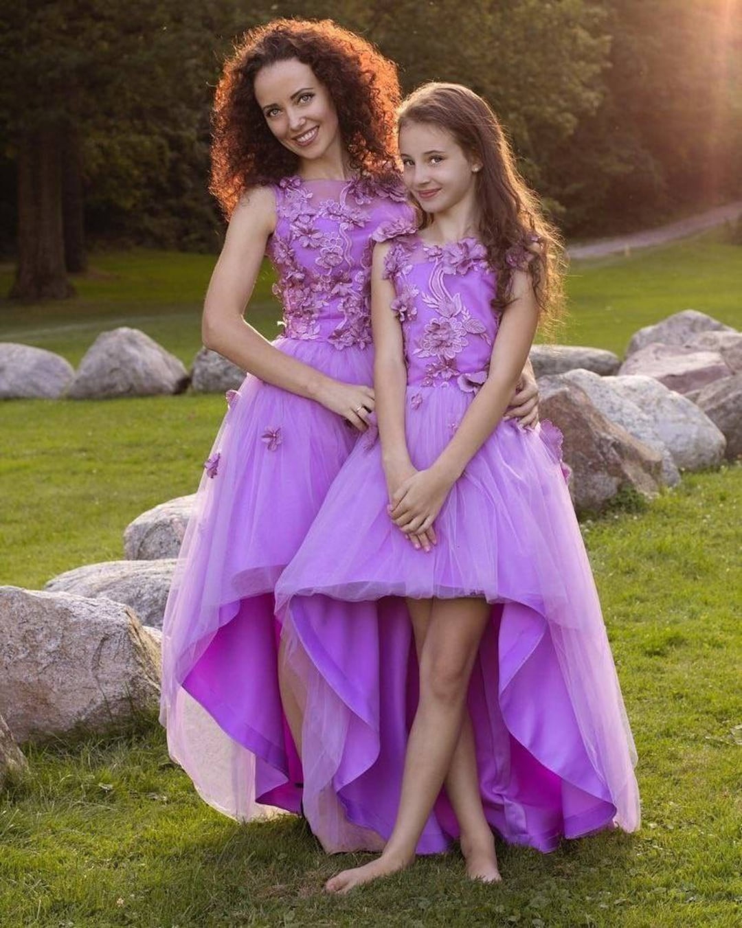 Purple Mother Daughter Matching Dress, High Low Spring Dresses, Mommy ... Purple Mother Daughter Matching Dress, High Low Spring Dresses, Mommy ...