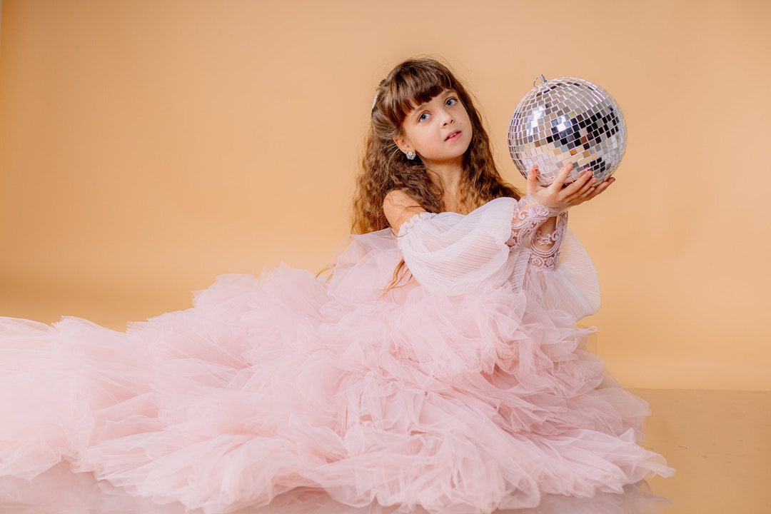 Blush Tulle Flower Girl Gown, Pageant Dresses for Girls, Ruffle High ...