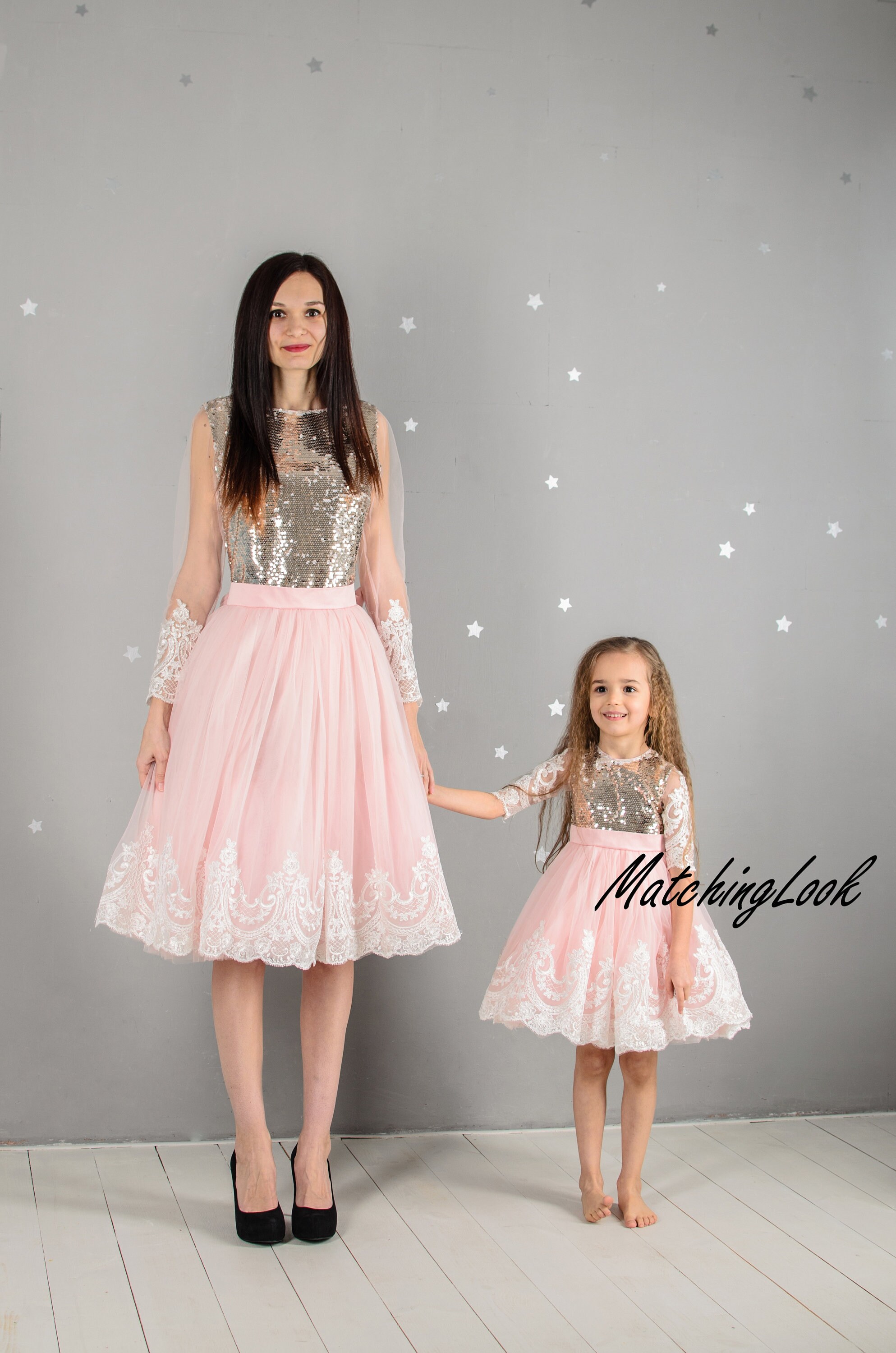 Pink Mommy and Me Dresses, Pink Matching Dress, Photoshoot Dress, Tulle ...