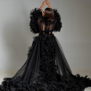 Black Gothic Tulle Photoshoot Robe, Boudoir Dressing Gown, Widow ...