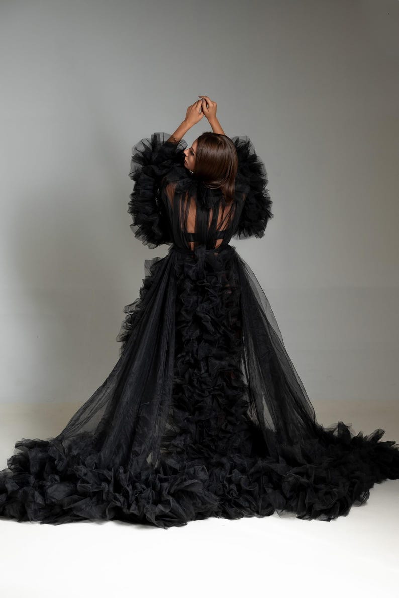 Black Tulle Robe, Gothic Burlesque Robe, Boudoir Dressing Gown, Old ...