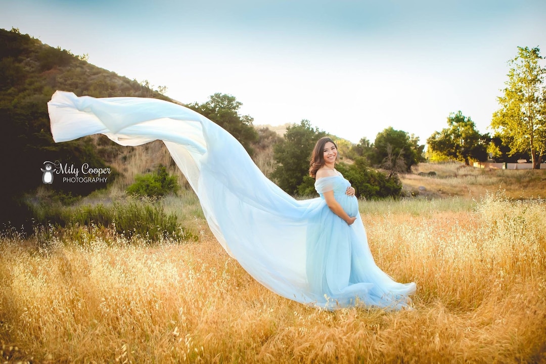 Baby Blue Maternity Dress for Photo Shoot, Pregnancy Tulle Dress ...