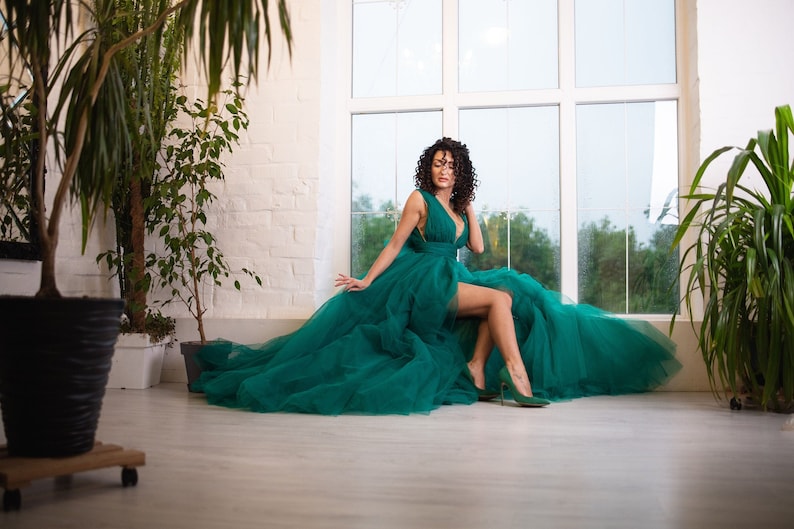 Emerald Green Wedding Dress, Evening Gown, Photoshoot Dress, Red Carpet ...