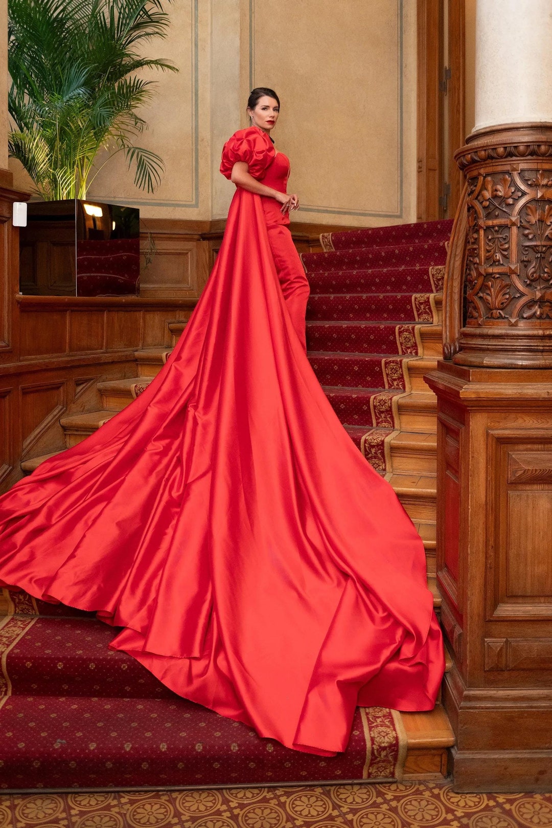 Long Red Formal Cape for Photoshoot, Satin Opera Cape, Dramatic Cloak ...
