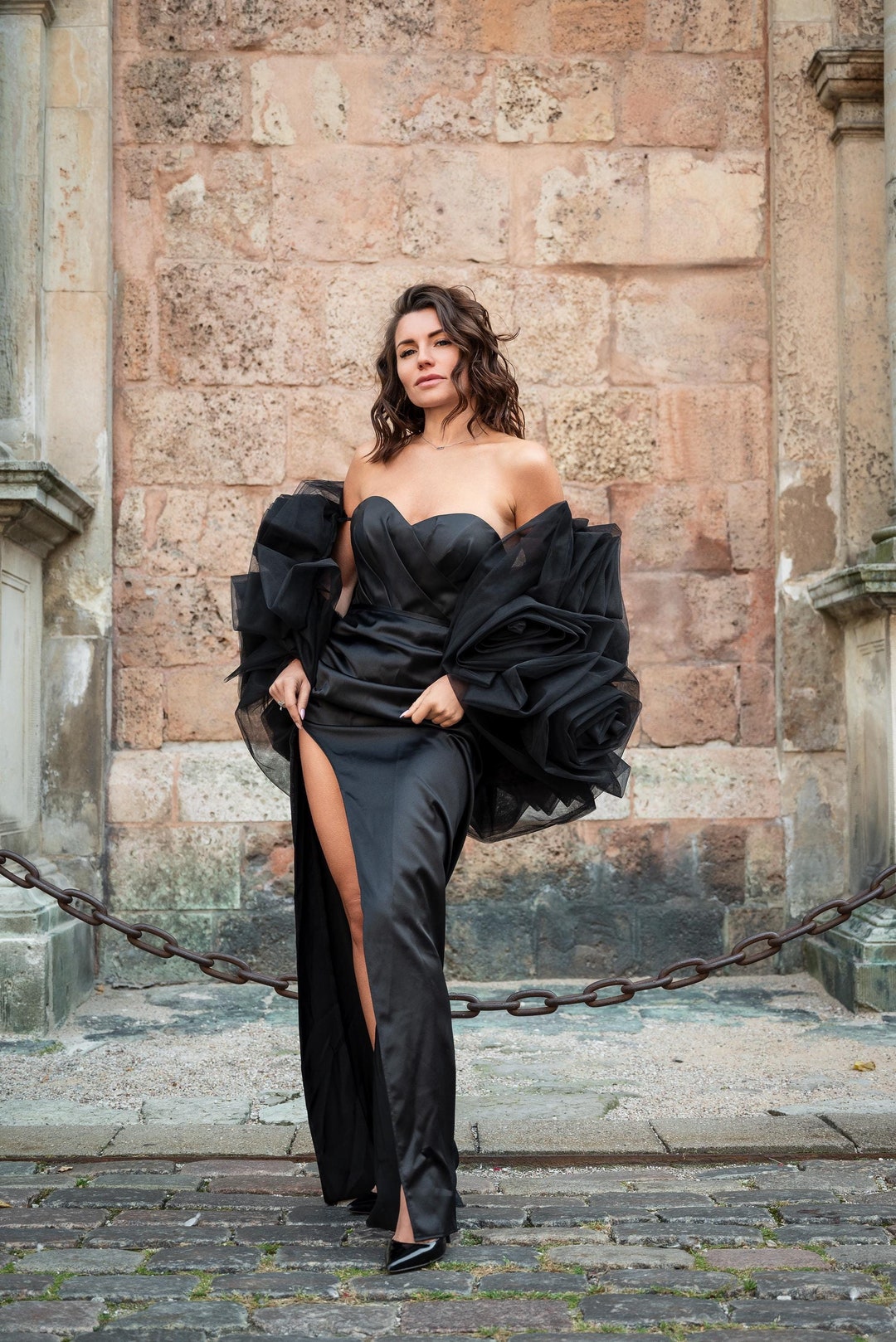 Black 3D Rose Opera Cape, Volumetric Cape, Couture Capelet for Holiday ...