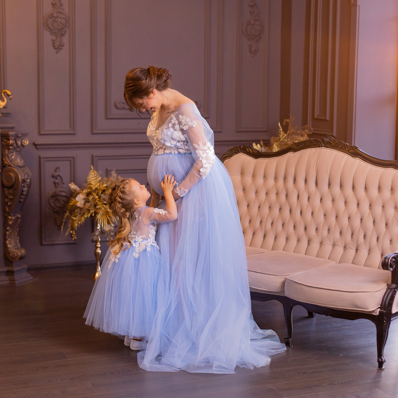 Dusty Blue Mommy and Me Maternity Dress Maternity Ball Gown - Etsy