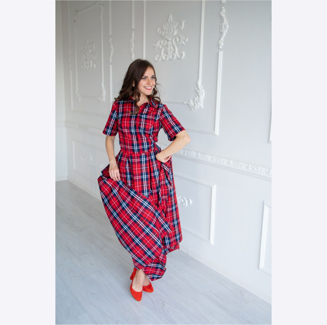 Red Winter Dress, Christmas Dress for Women, Holiday Tartan Dress, Red ...