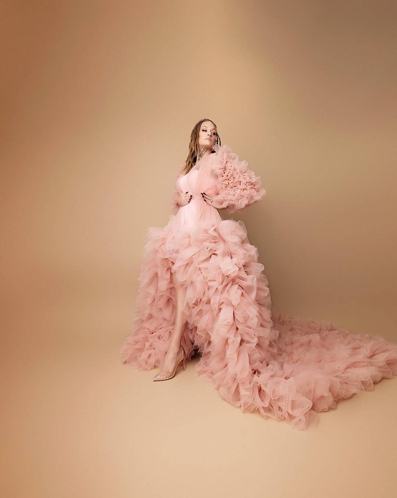 Blush Tulle Maternity Robe for Photoshoot, Boudoir Robe, Dramatic Dress ...