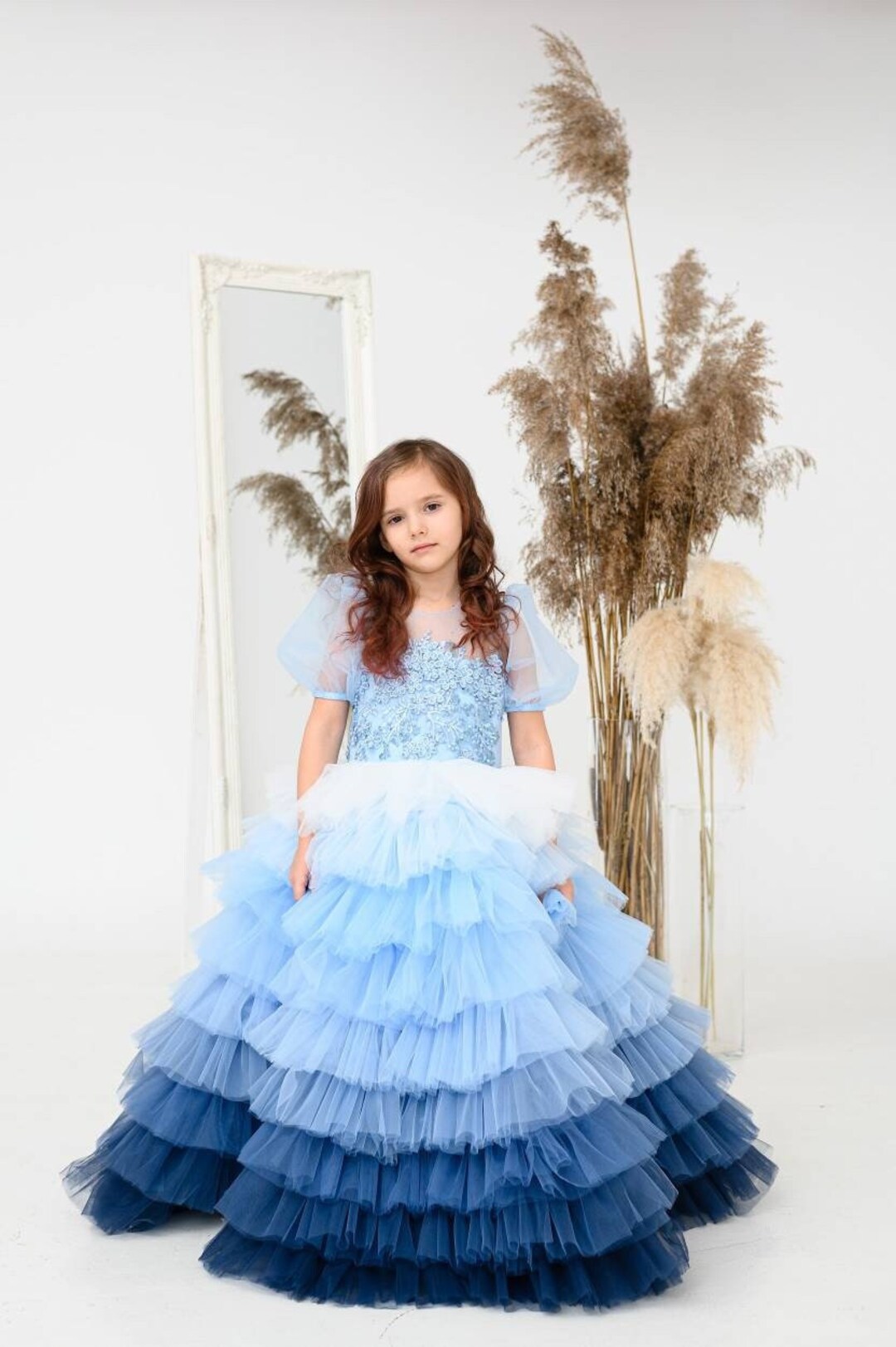 Ombre Blue Ball Gown for Girls, Flower Girl Dress, Junior Bridesmaid ...