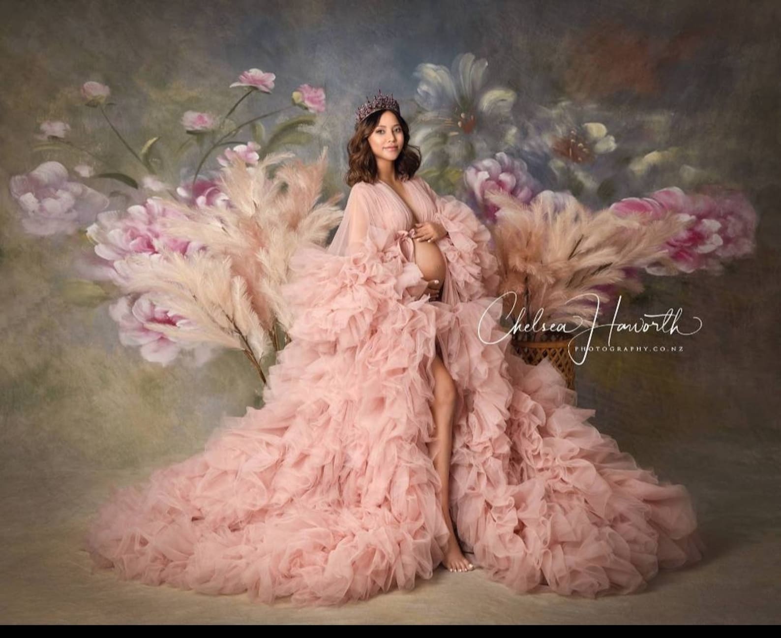 Blush Tulle Maternity Robe for Photoshoot, Boudoir Robe, Dramatic Dress ...