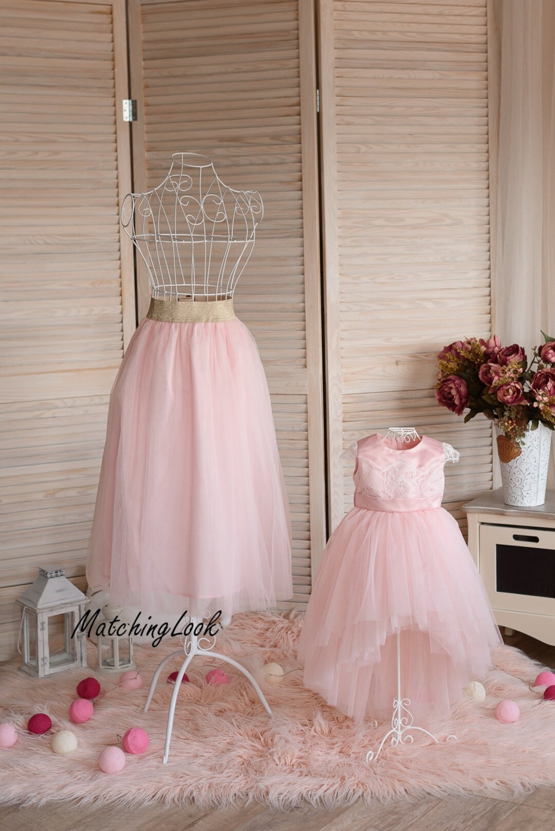 Pink Matching Dresses, Pink Mommy and Me Outfit, Women Tulle Skirt ...