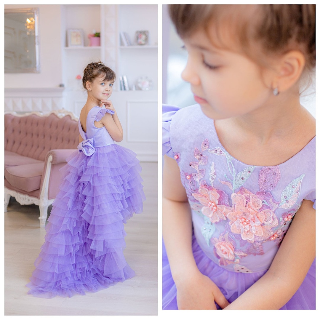 Lilac Flower Girl Dress, Tulle Girl Dress, Ruffle Girl Dress, Lavender ...