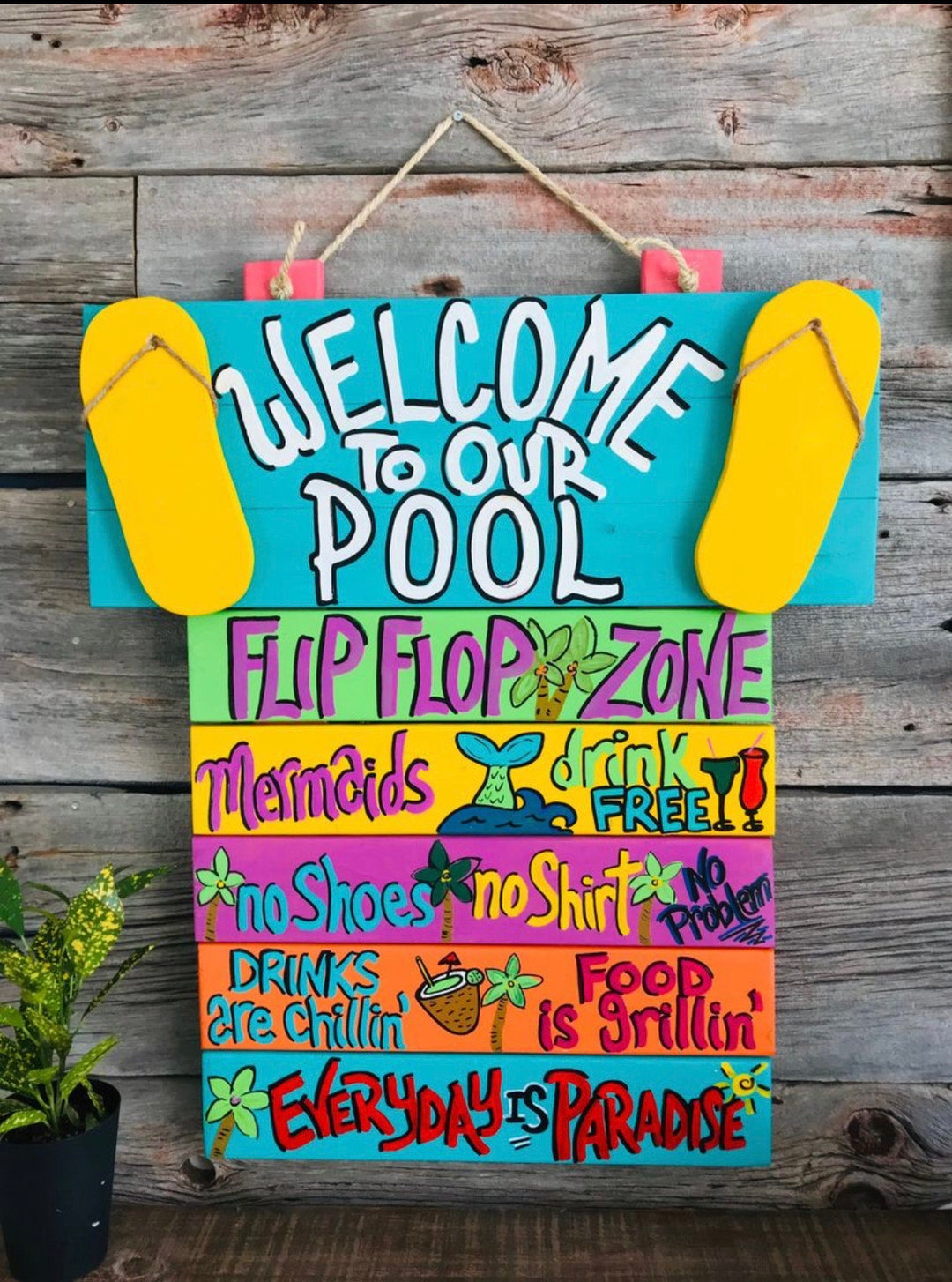Welcome to Our Pool, Hanging Wood Sign, Cottage Sign, Beach House Decor ...