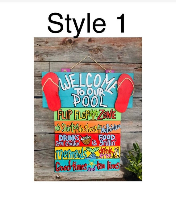Welcome to Our Pool Hanging Wood Sign Cottage Sign Beach - Etsy