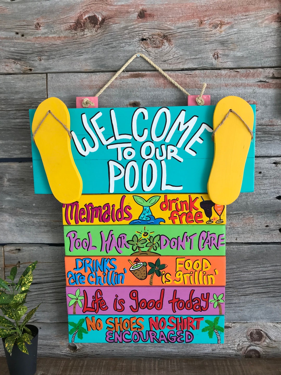 Welcome to Our Pool Hanging Wood Sign Cottage Sign Beach - Etsy