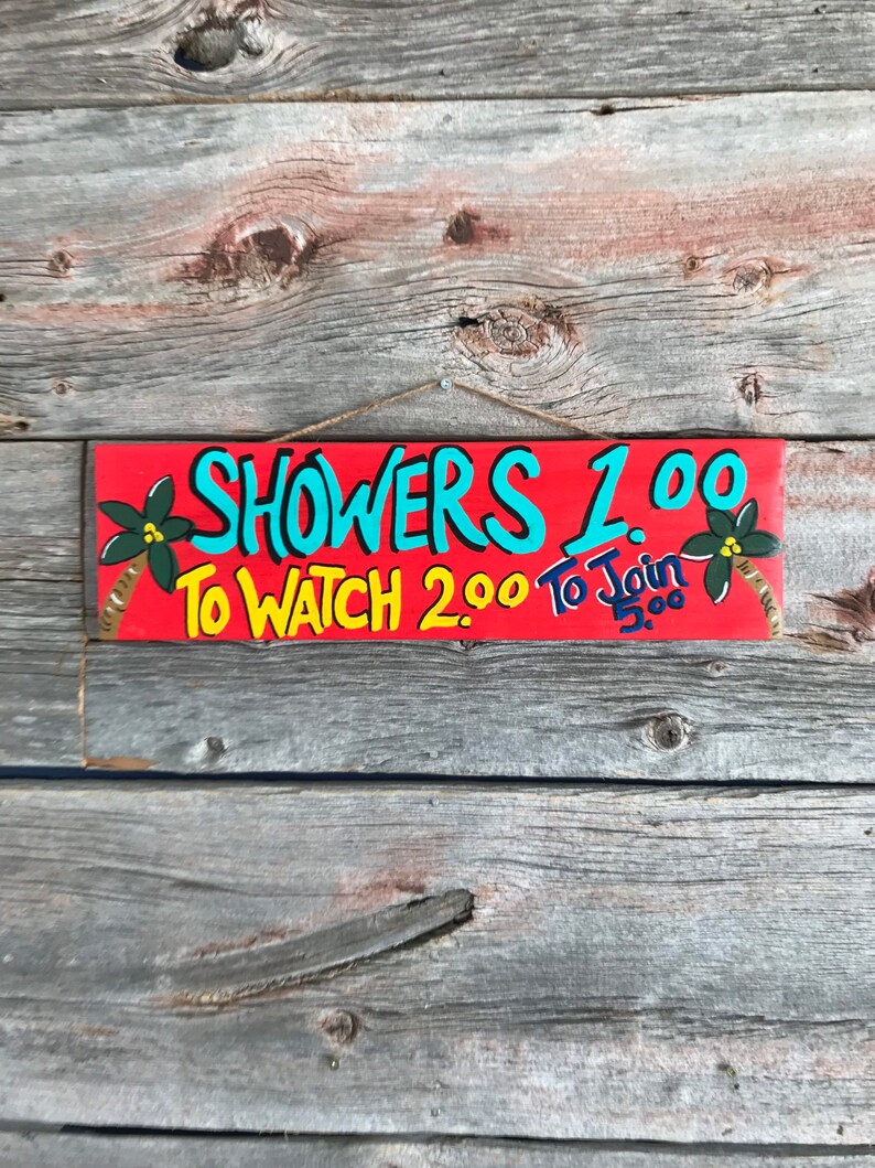 Outdoor Shower Sign/ Funny Tropical Sign/ Beach Bathroom Decor/ Coastal ...