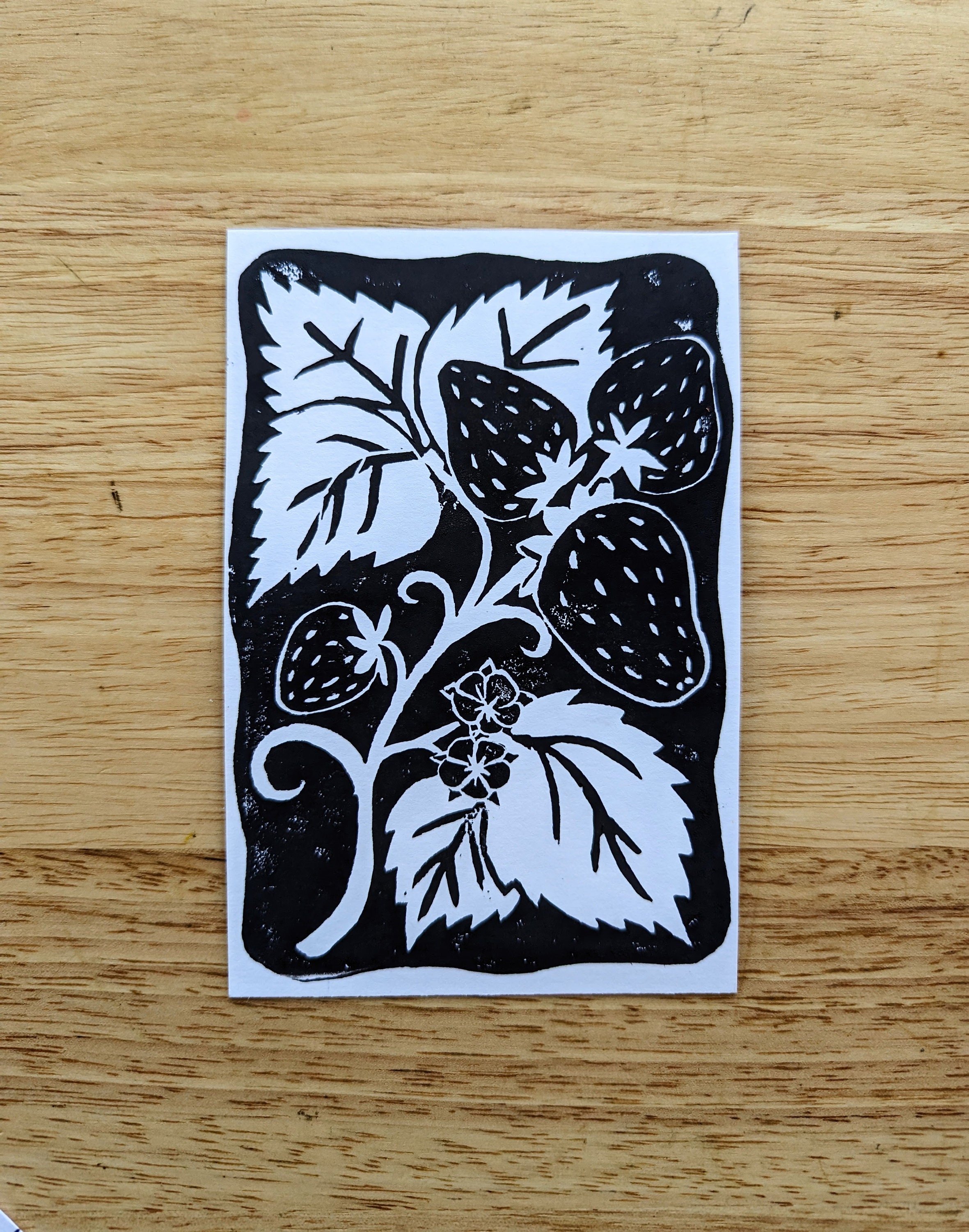 Strawberries - Linocut Print 4"x6" (C) - Etsy
