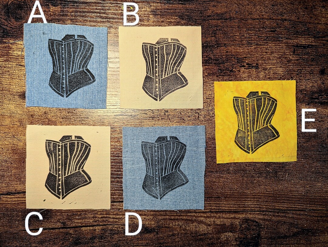 Corset Sew-on Patch/quilt Block Linocut Print - Etsy