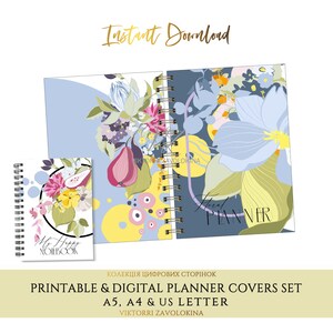 Floral Abstract Printable Planner Covers, Journal Cover, Digital ...