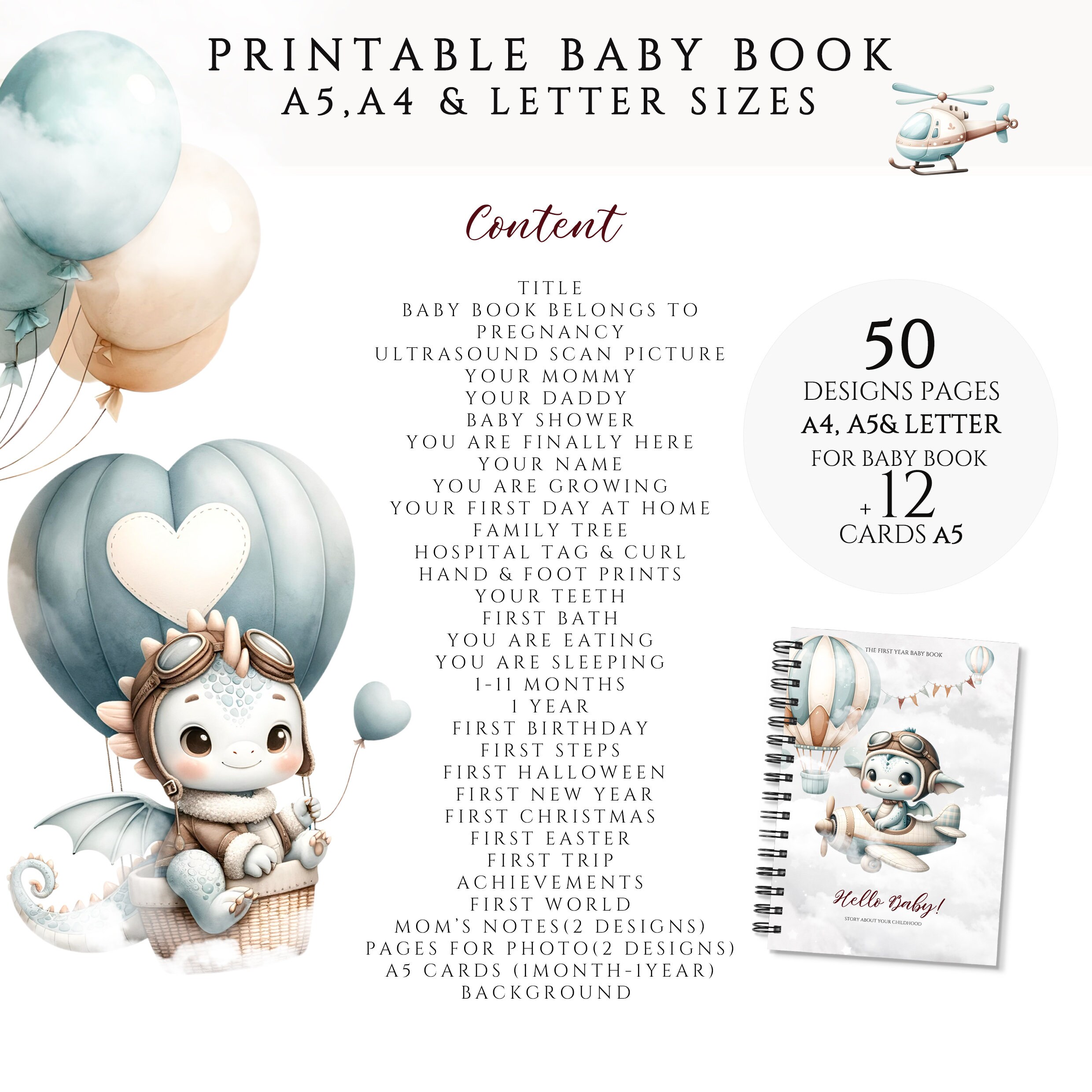 Printable Baby Memory Book Pages, First Year Baby Keepsake Journal ...