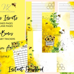 Lined Notes and Unlined Journal Paper - Sunflowers Bees Printable ...
