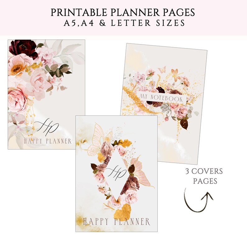 Flowers Printable Planner Pages, Floral Notebook Cover With Undated ...