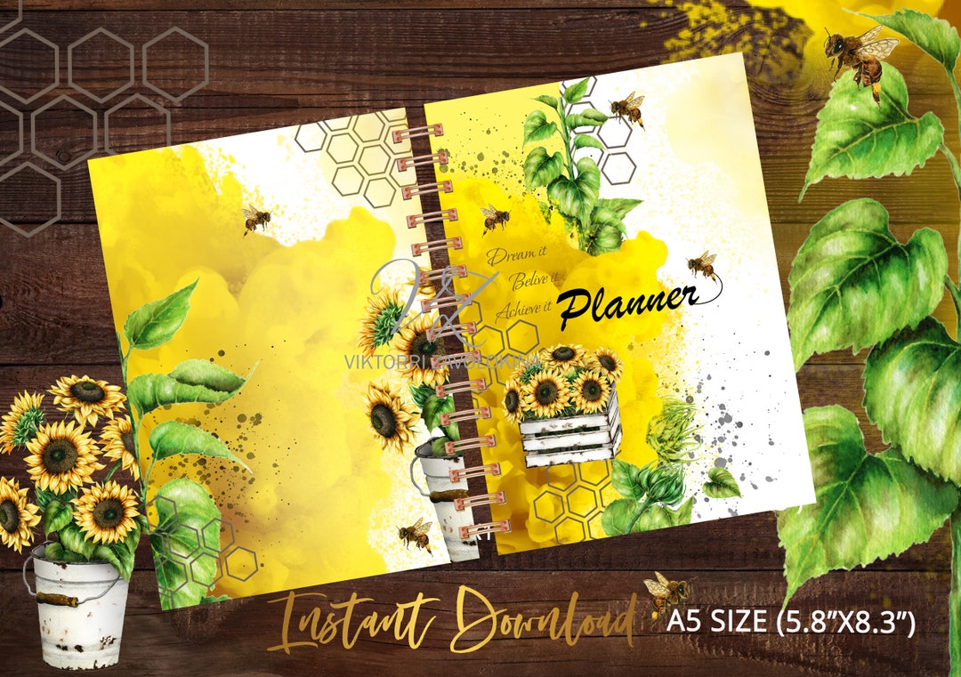 A5 Sunflower Planner Cover Printable - A5 Planner Dashboard - Happy ...