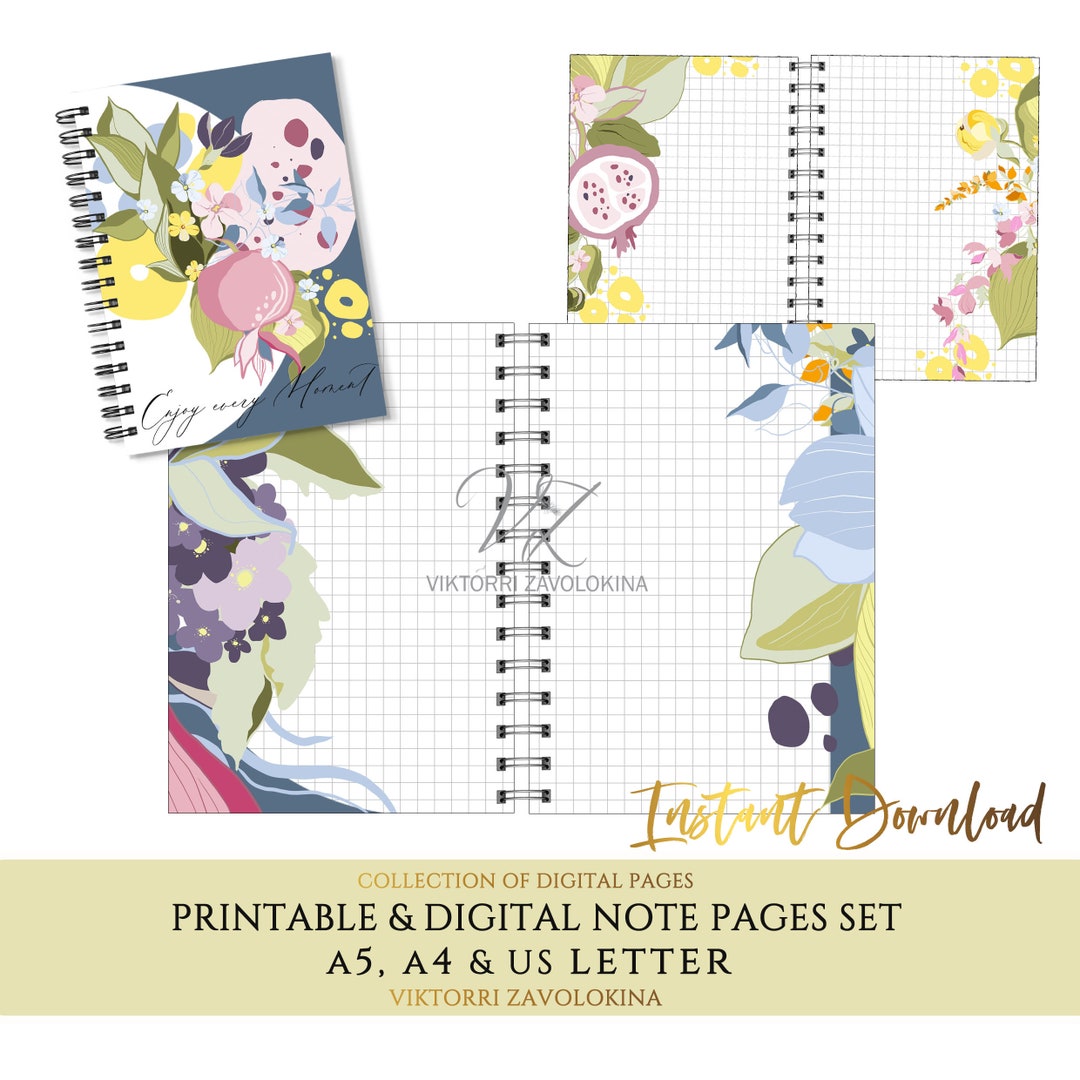 Floral Printable Note Pages, Digital Notebook Paper for Note Talking ...