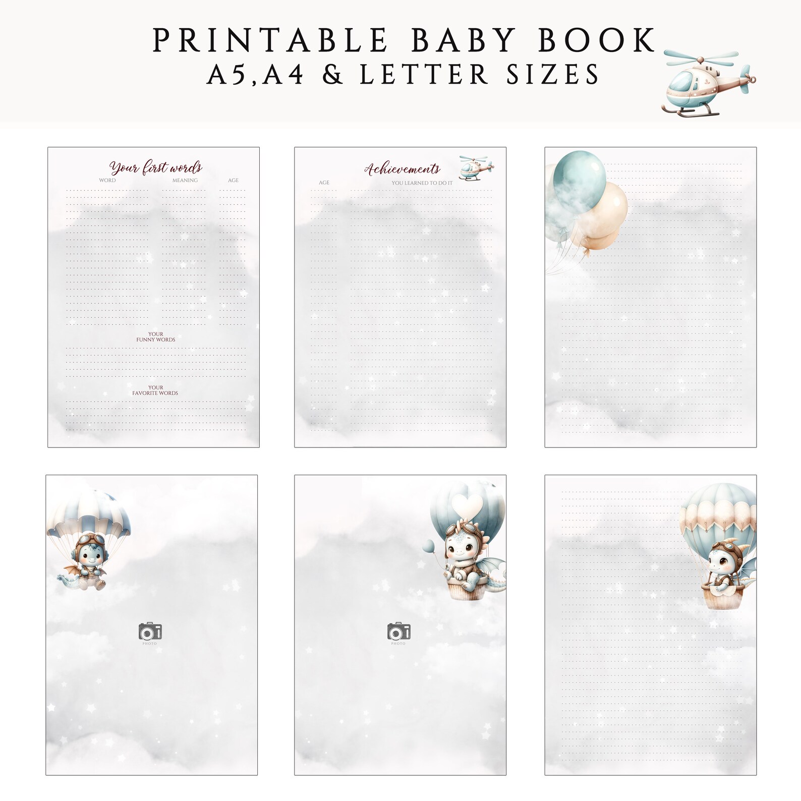 Printable Baby Memory Book Pages, First Year Baby Keepsake Journal ...