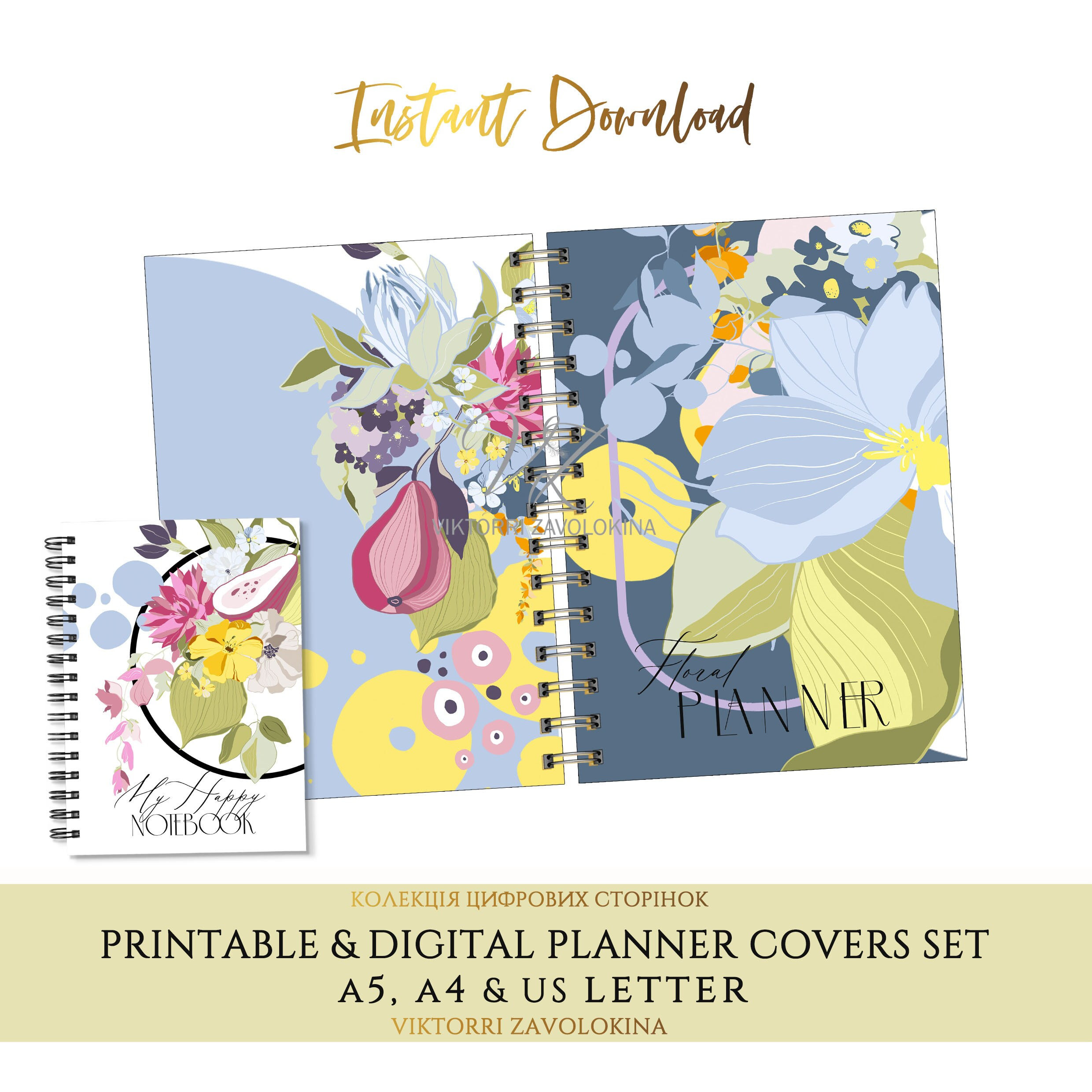 Floral Abstract Printable Planner Covers, Journal Cover, Digital ...