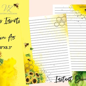 Lined Notes and Unlined Journal Paper - Sunflowers Bees Printable ...