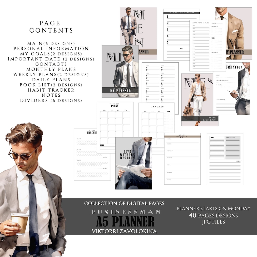 A5 Printable Planner Pages for Men Mens Journal Busines - Etsy