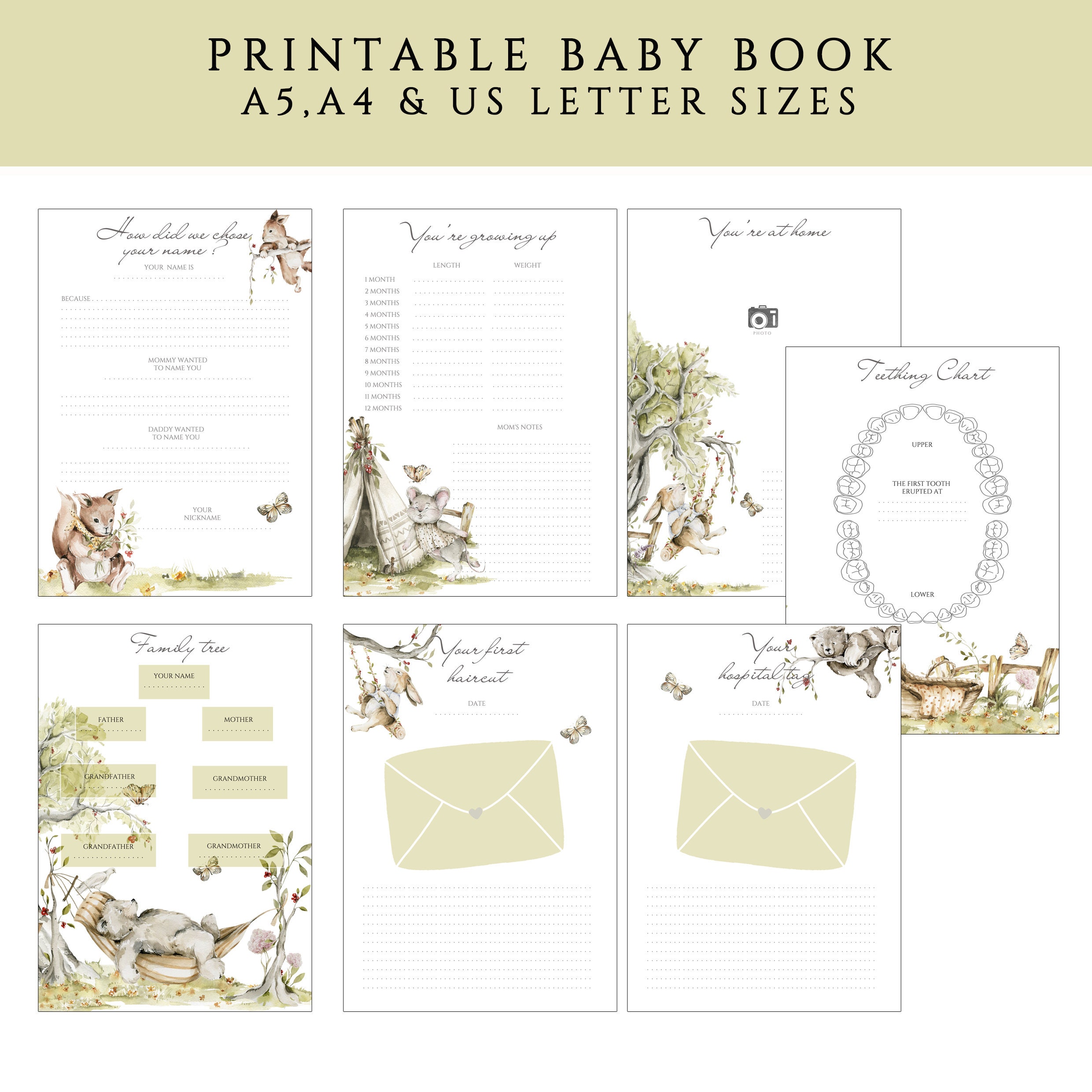 Printable Baby Memory Book Pages, First Year Baby Keepsake Journal ...