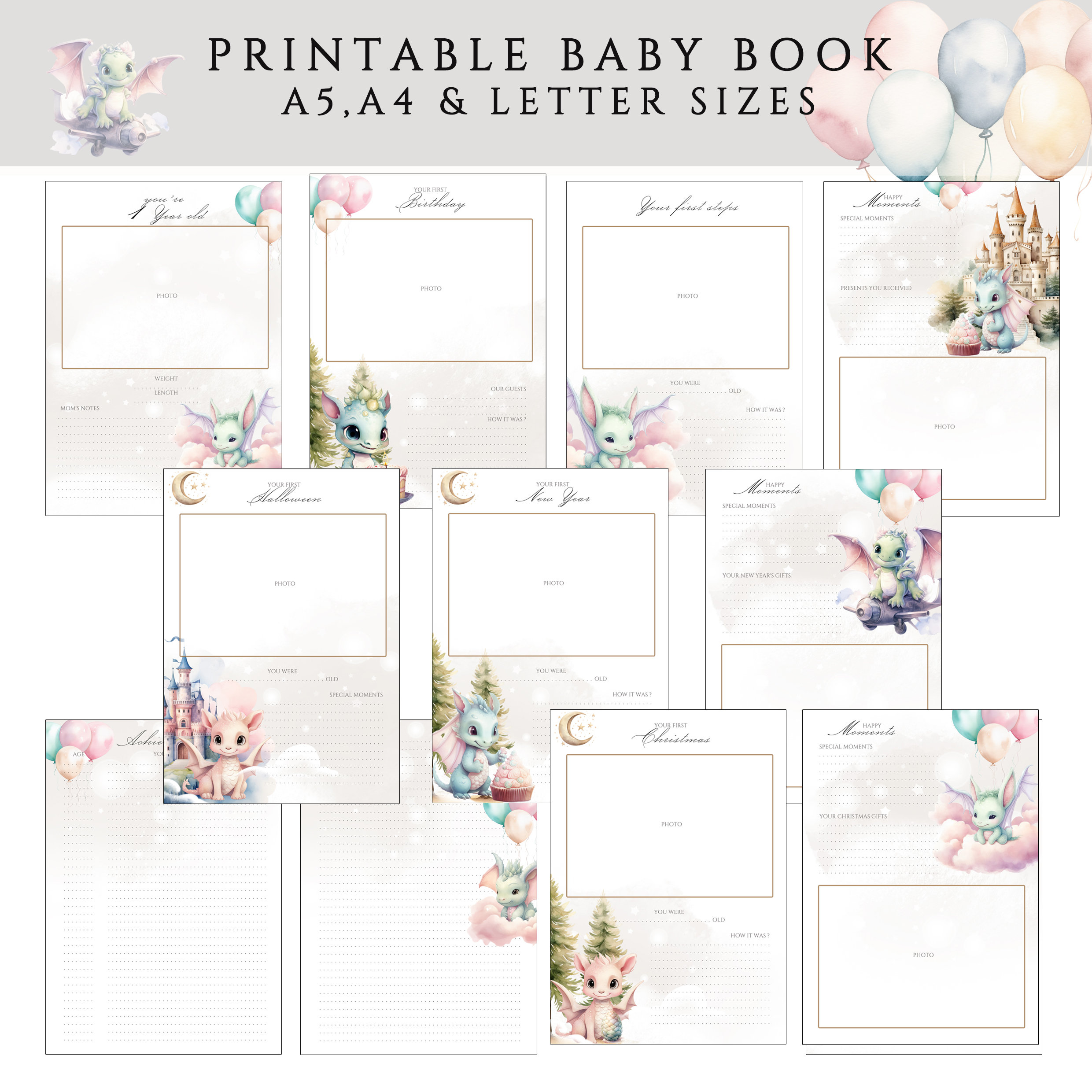 Printable Baby Memory Book Pages, First Year Baby Keepsake Journal ...