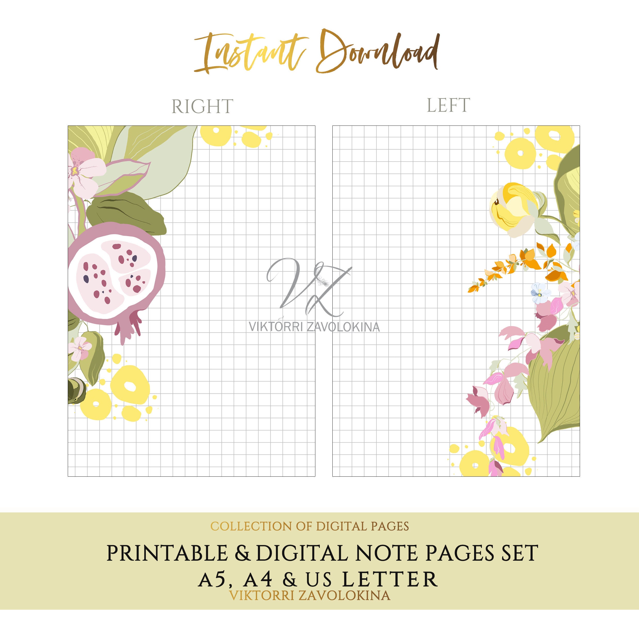 Floral Printable Note Pages, Digital Notebook Paper for Note Talking ...