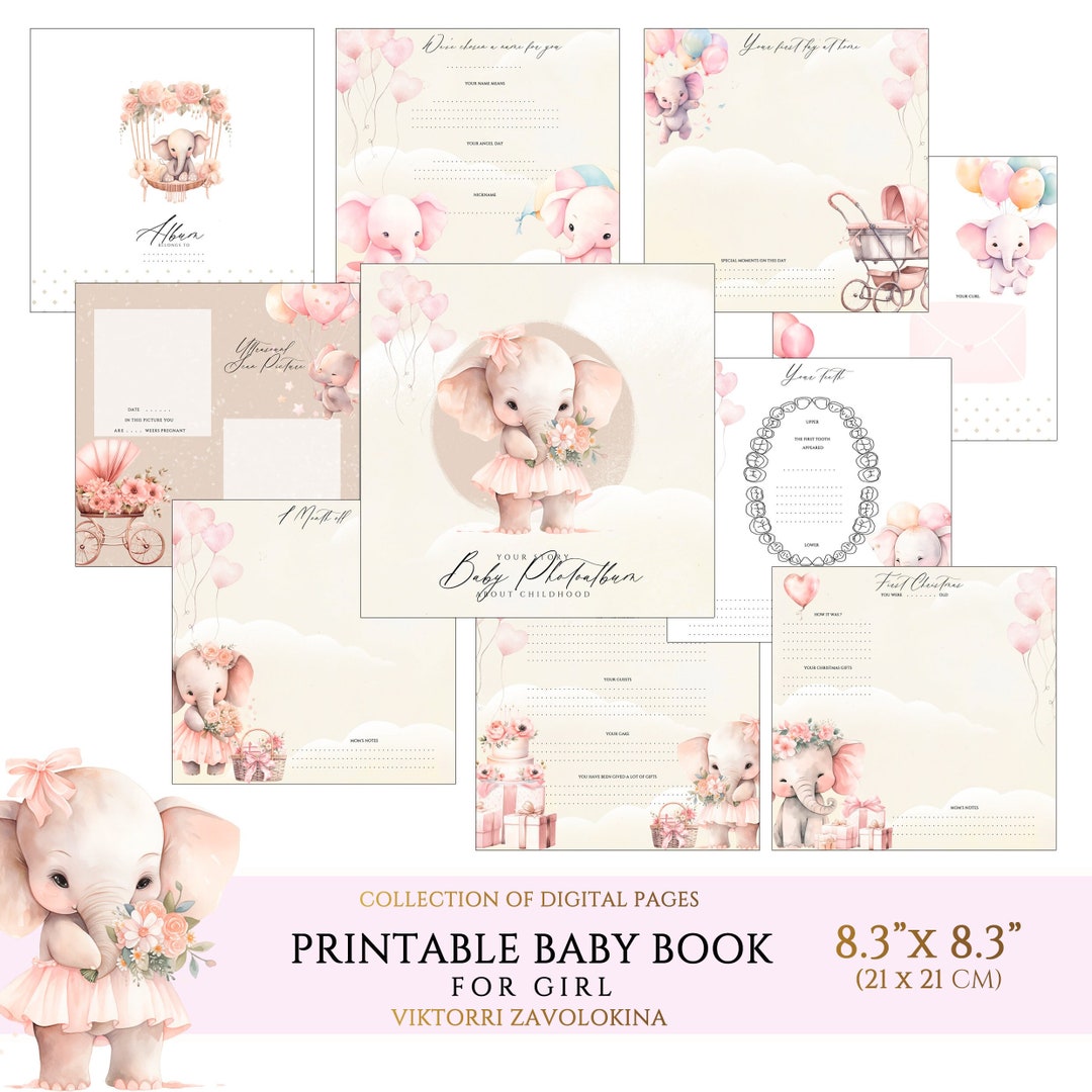 Pink Elephant Baby Monthly Milestone Book, Printable Baby Memory Book ...