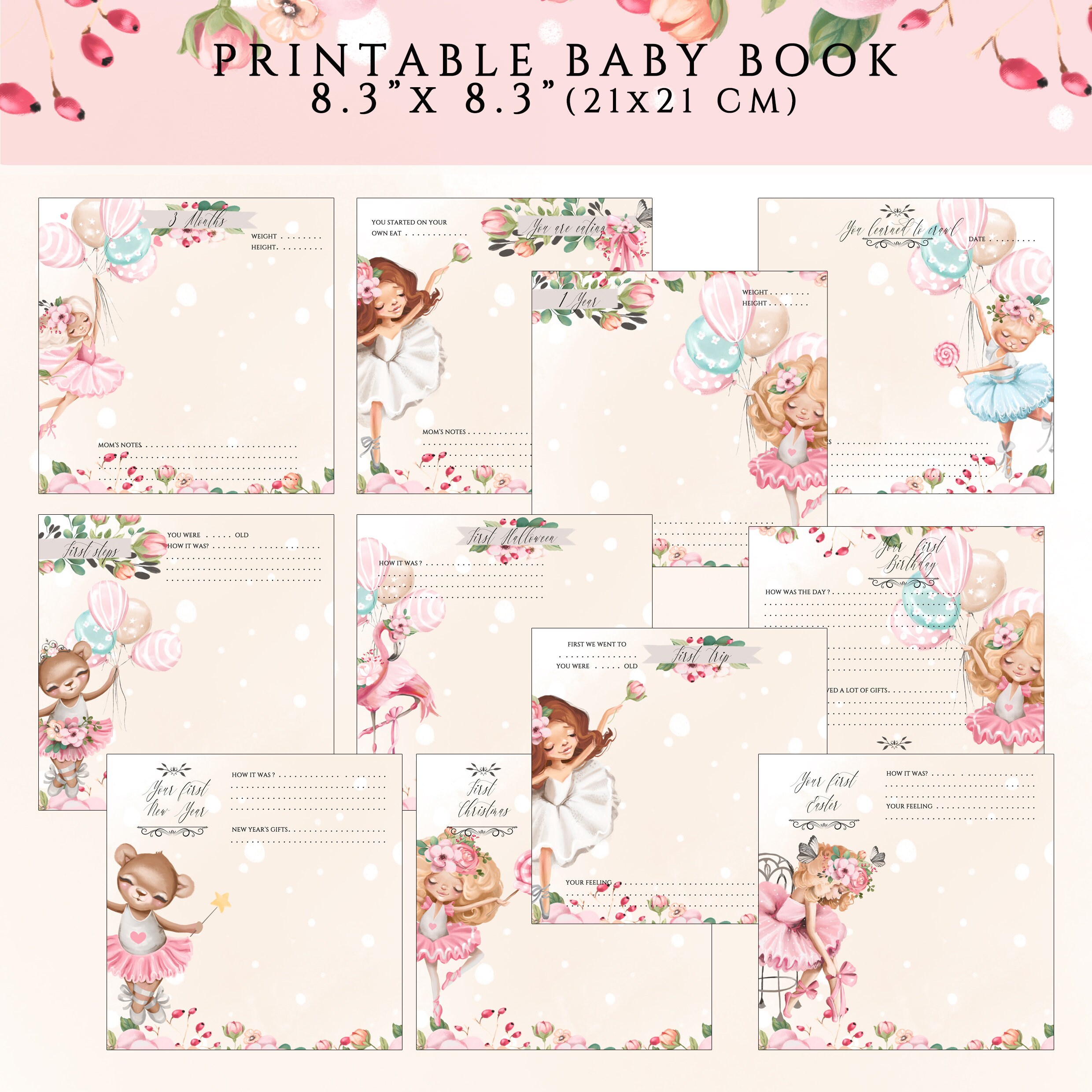 Printable Ballerina Baby Memory Book Pages, 1 St Baby Photo Album ...