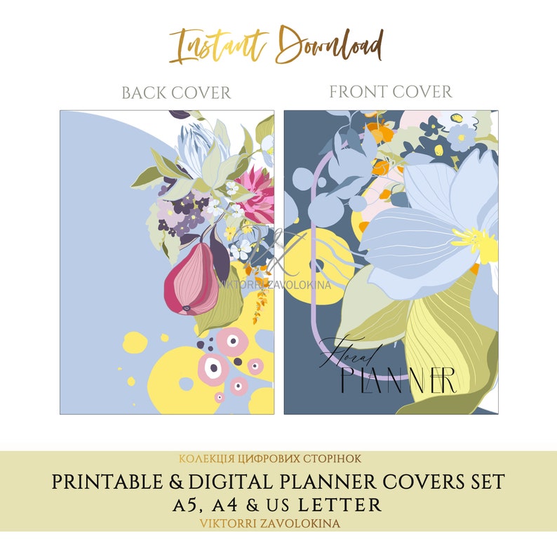 Floral Abstract Printable Planner Covers, Journal Cover, Digital ...