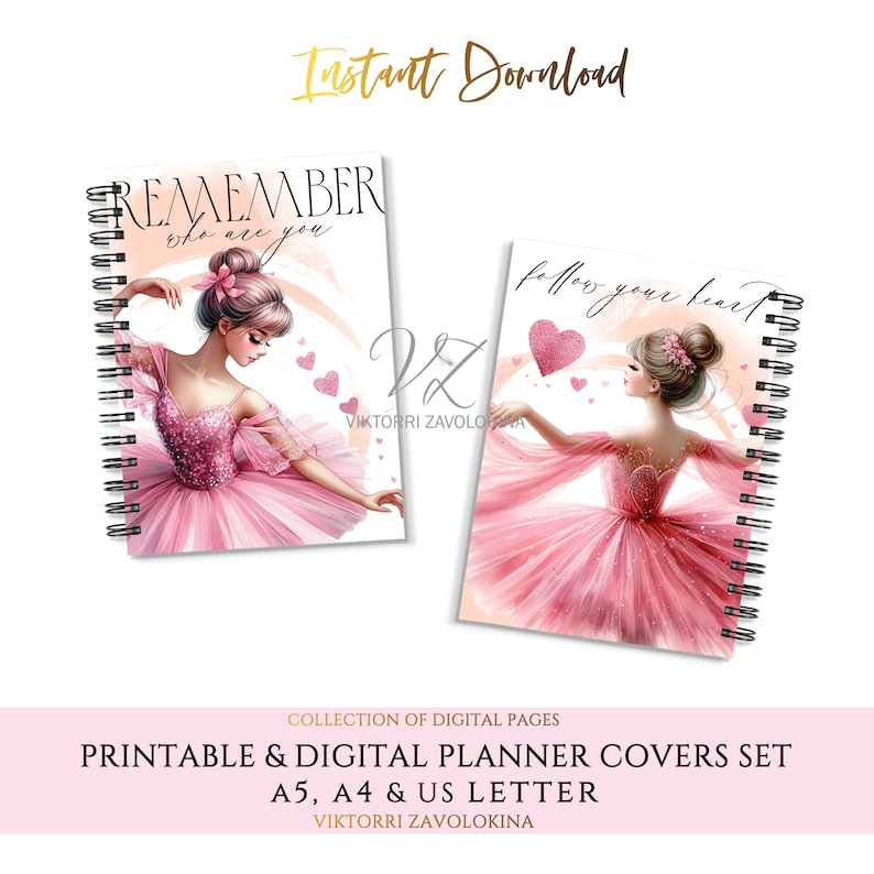 Ballerina Printable Cover Pages for Planner, Ballet Digital Notebook ...