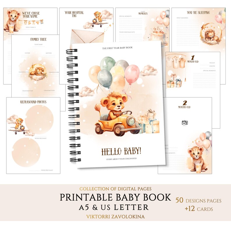 Printable Baby Memory Book Pages, Lion First Year Baby Keepsake Journal ...