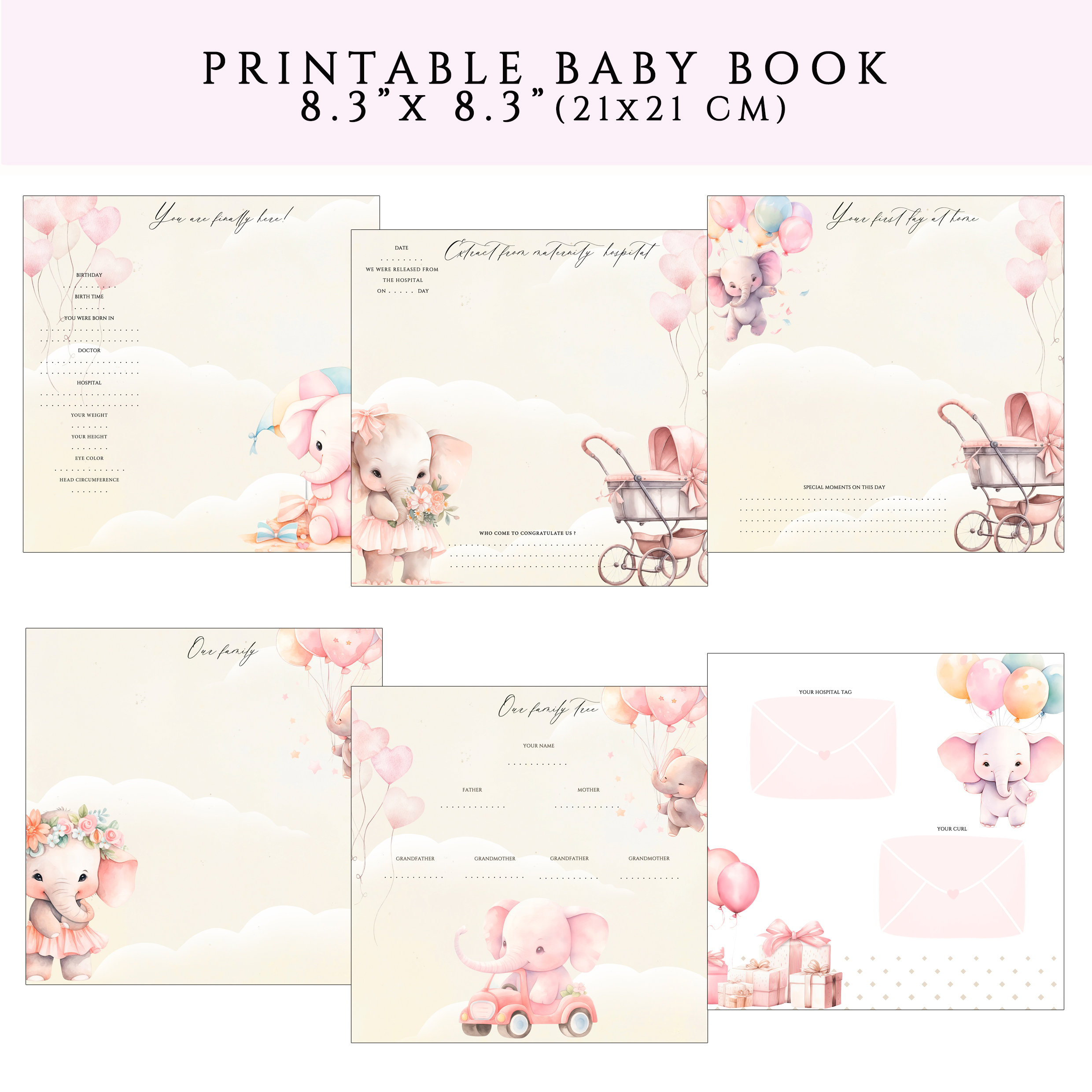 Pink Elephant Baby Monthly Milestone Book, Printable Baby Memory Book ...
