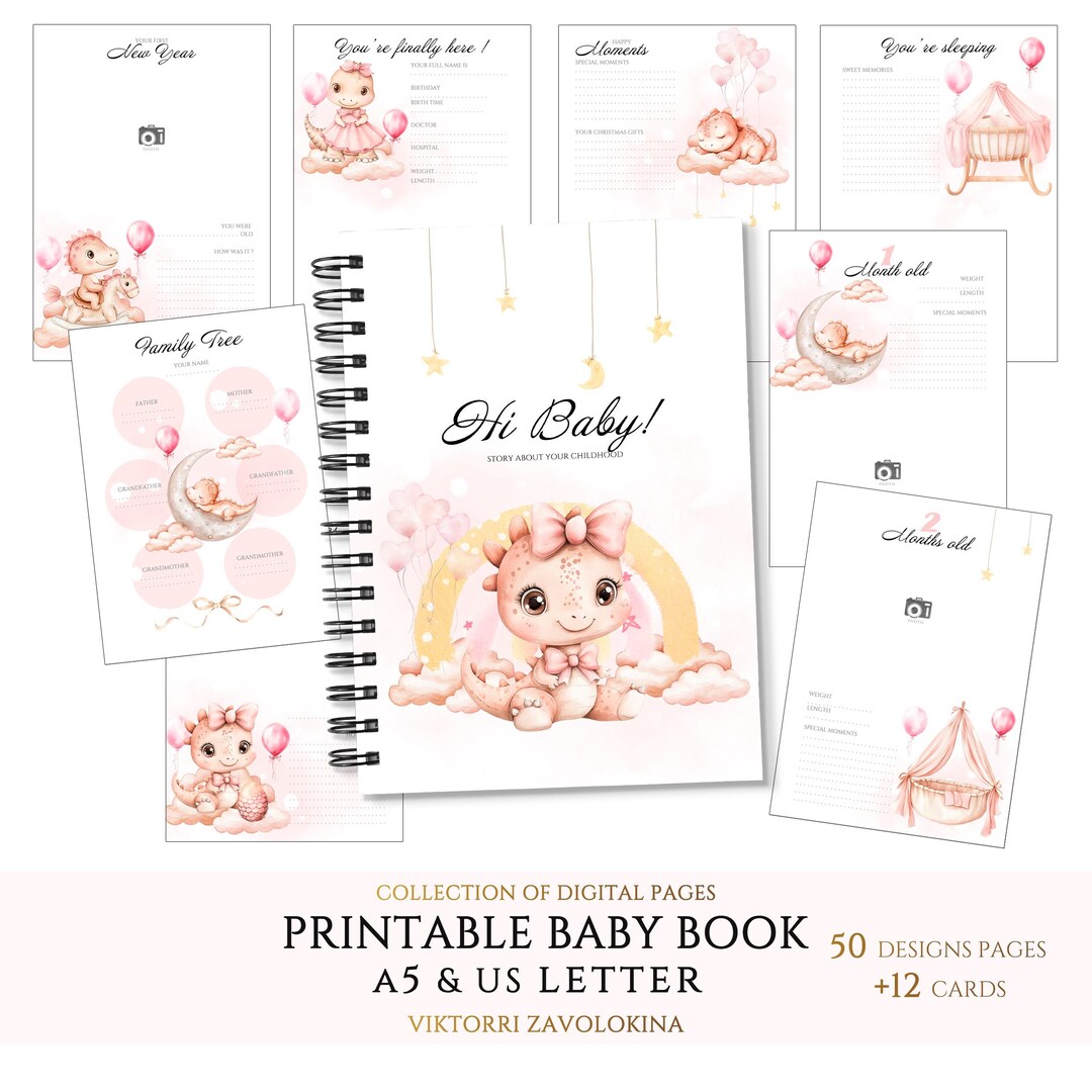 Printable Baby Memory Book Pages, Dino First Year Baby Keepsake Journal ...