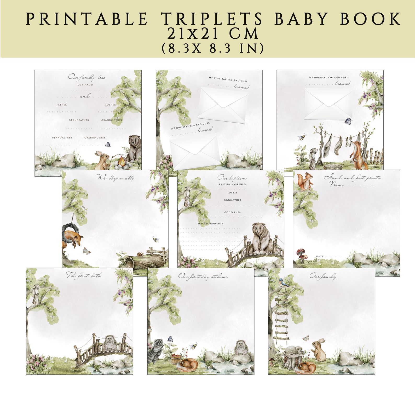 Triplets Printable Baby Memory Book Pages, Baby Photo Album Scrapbook ...