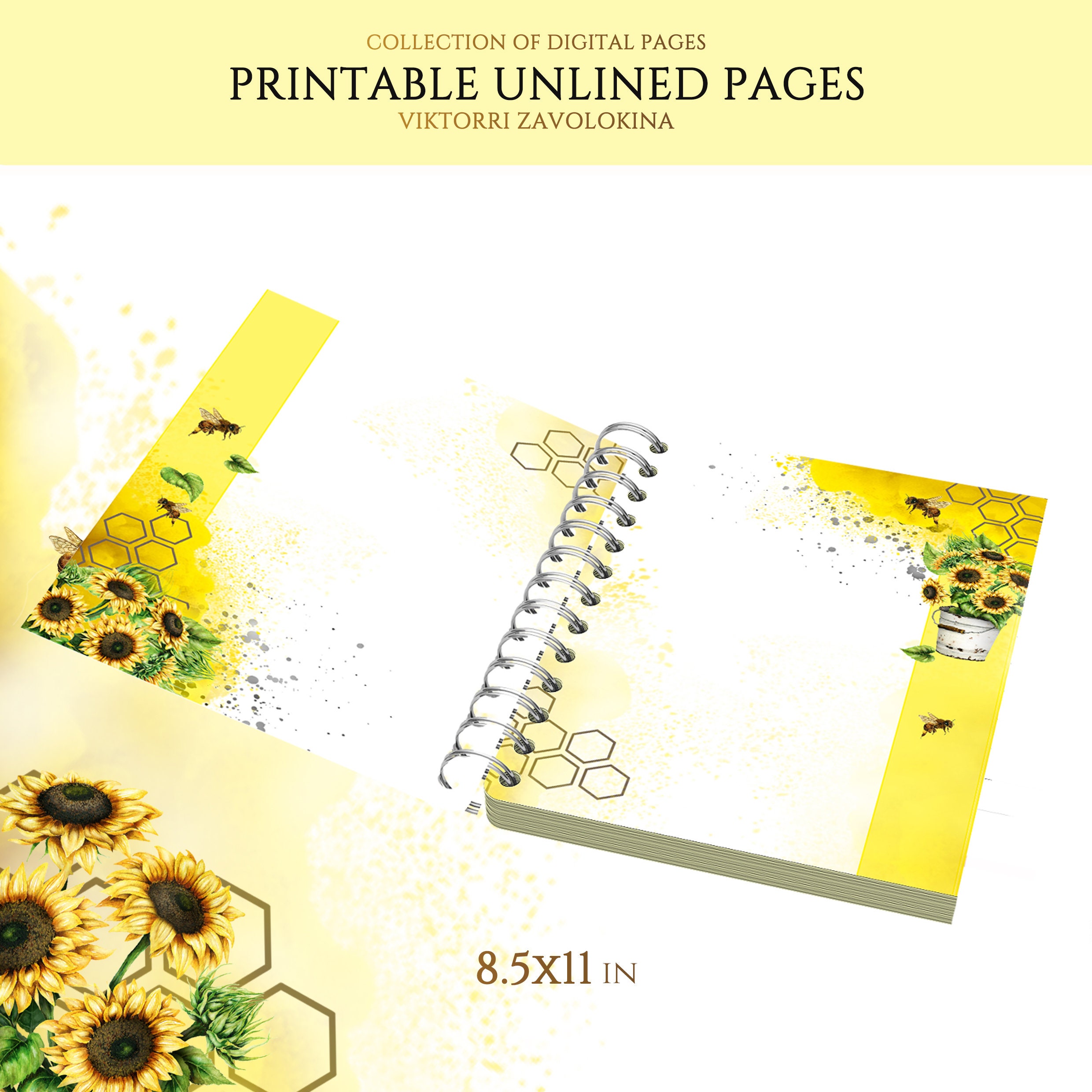 Lined & Unlined Journal Paper, Printable Note Pages, Sunflowers Bees ...