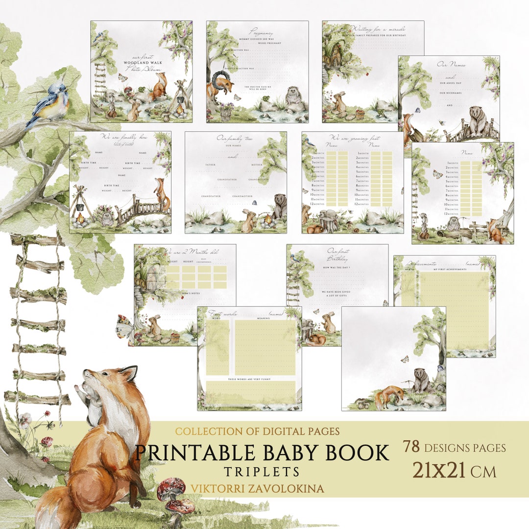 Triplets Printable Baby Memory Book Pages, Baby Photo Album Scrapbook ...