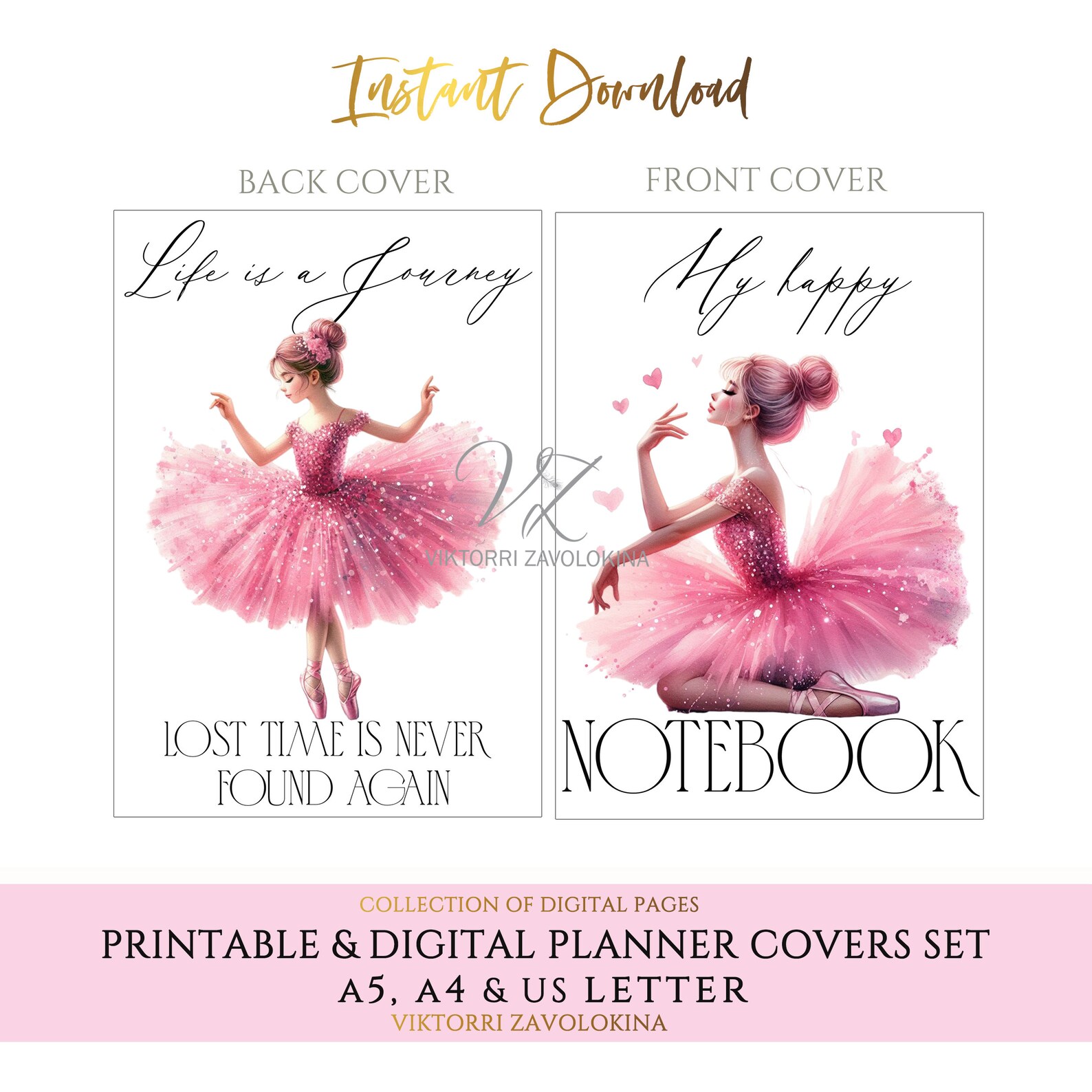 Ballerina Printable Cover Pages for Planner, Ballet Journal Cover ...