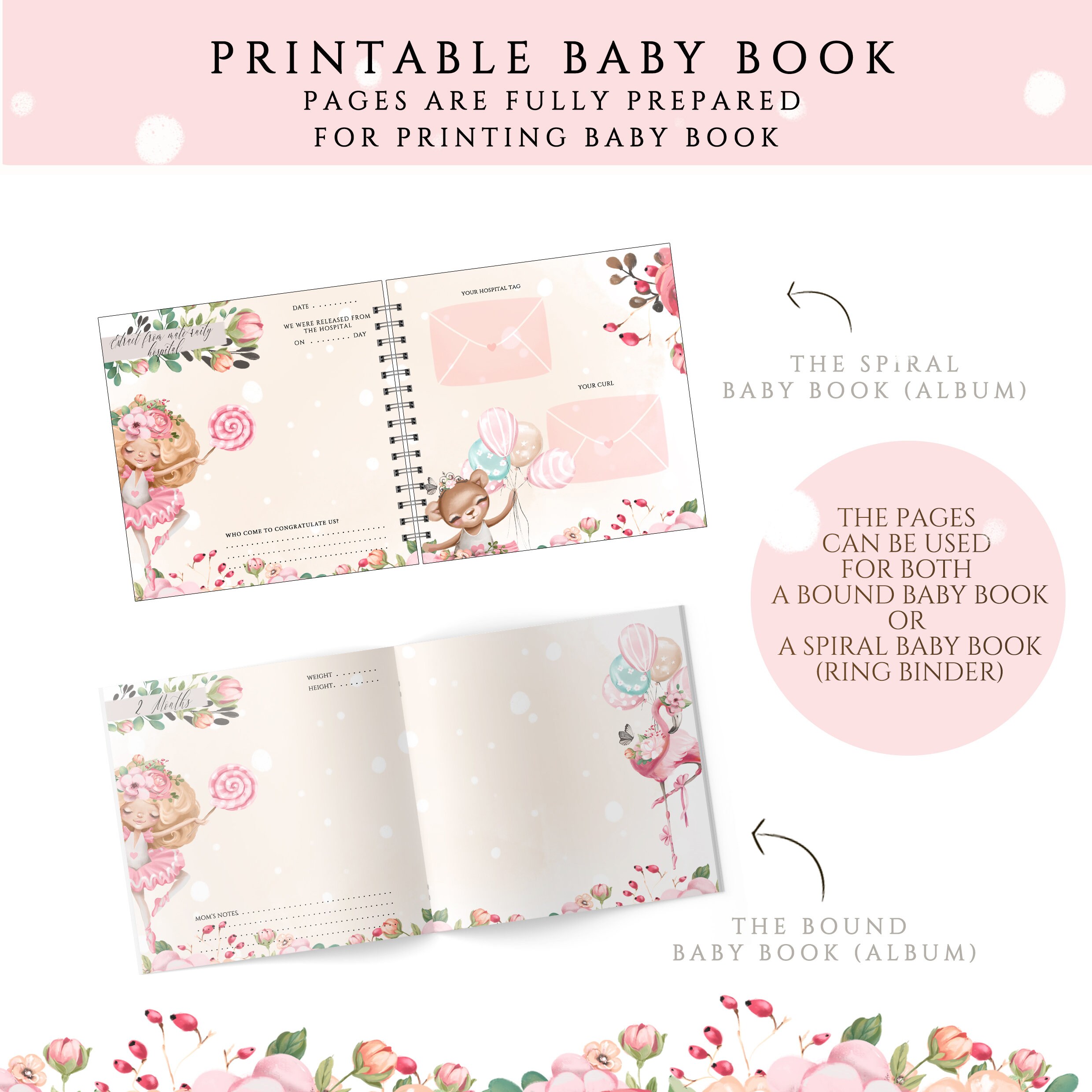 Printable Ballerina Baby Memory Book Pages, 1 St Baby Photo Album ...