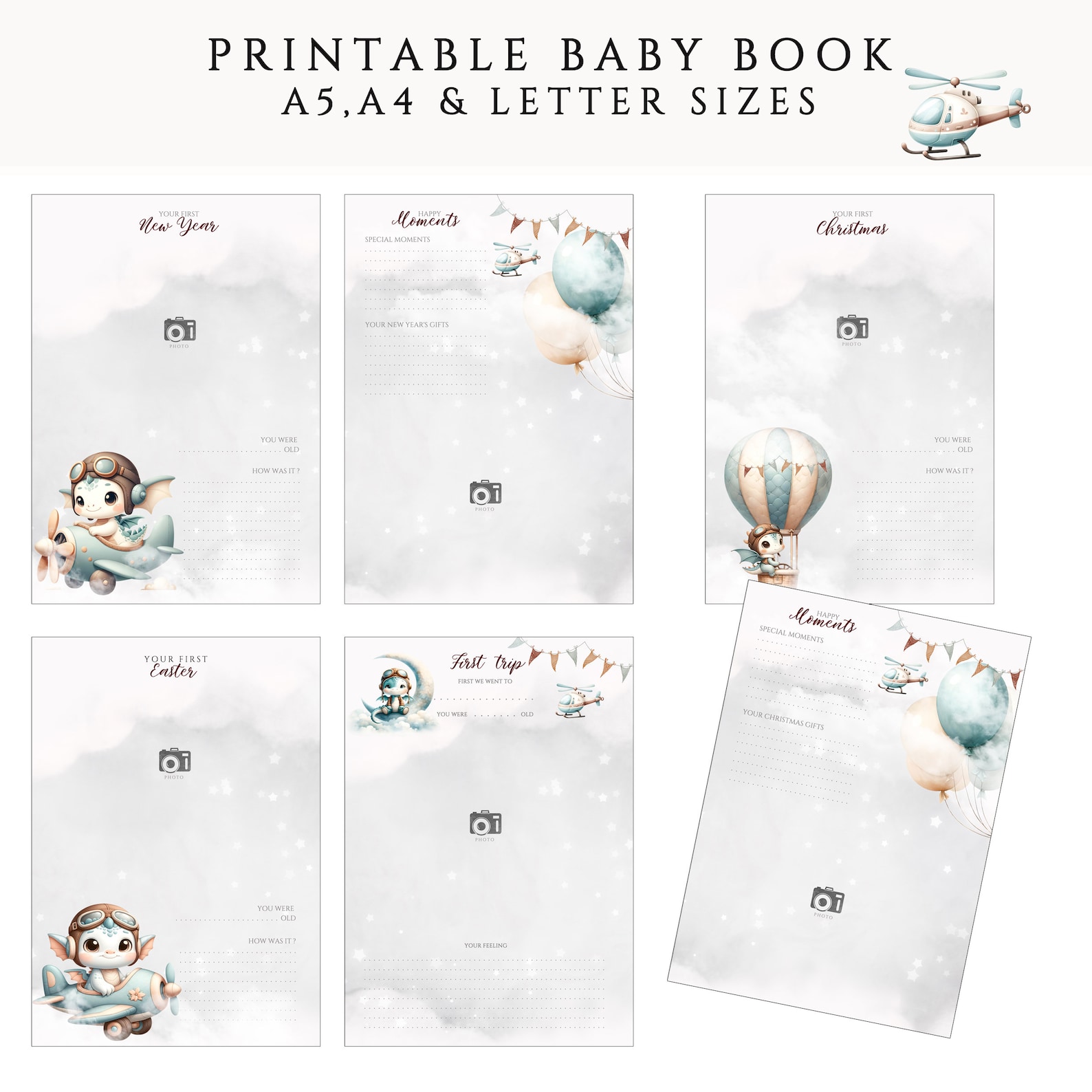 Printable Baby Memory Book Pages, First Year Baby Keepsake Journal ...